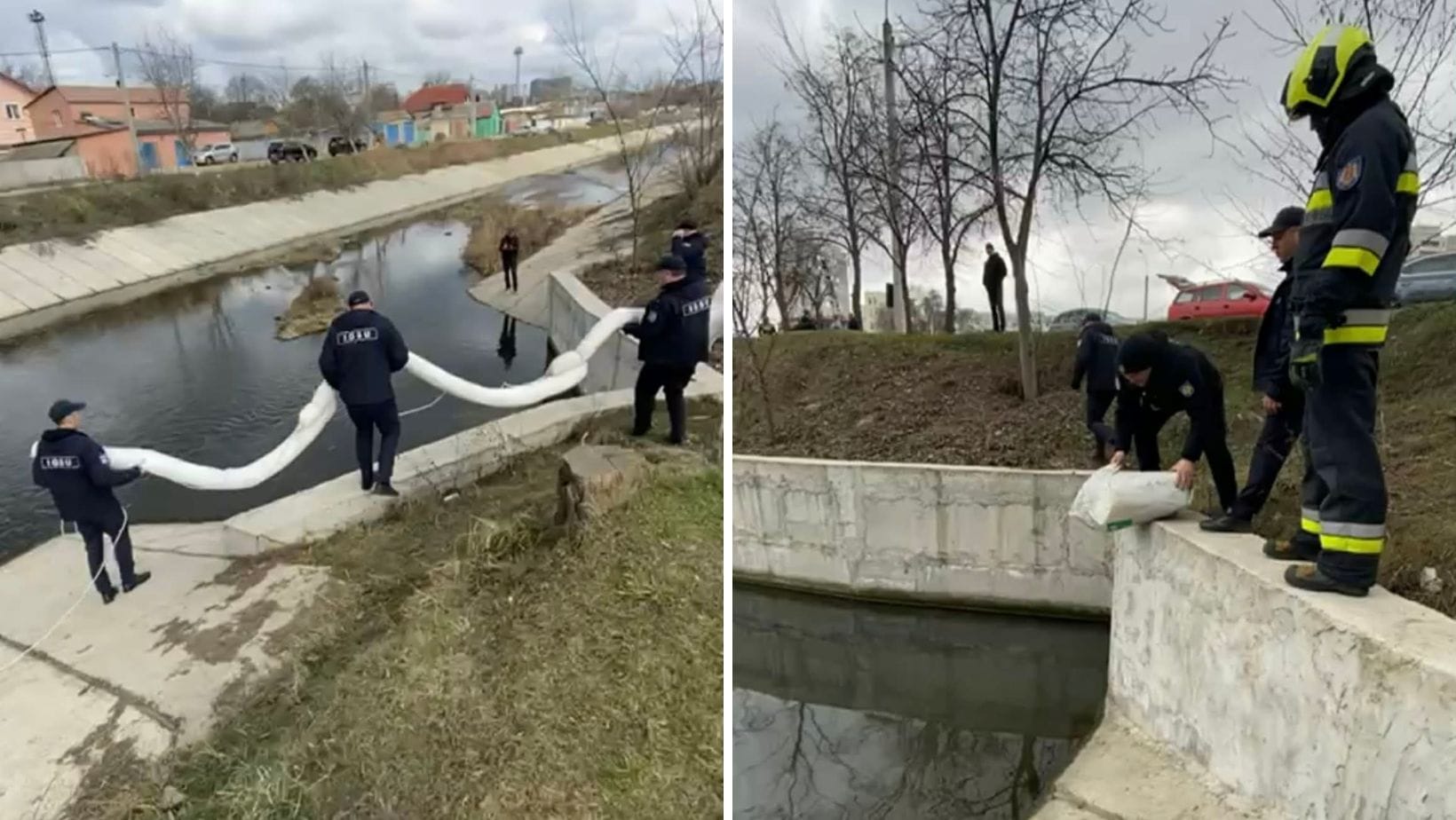 Produsele petroliere au ajuns și pe râul Bîc - specialiștii au instalat ...